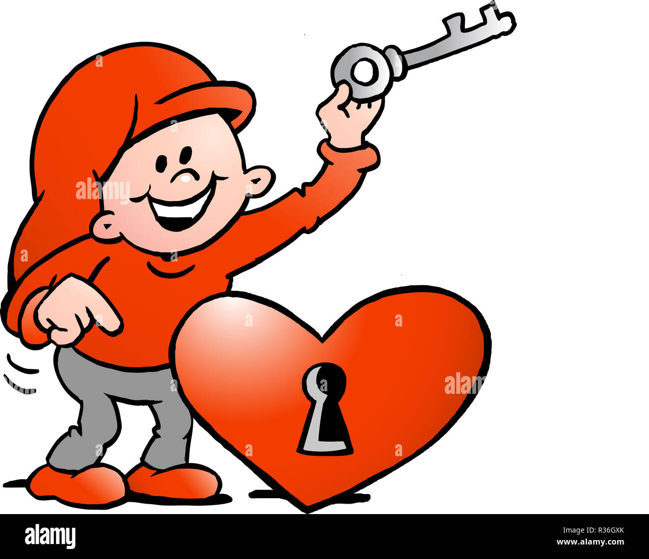 Hand-drawn Vector illustration of an Happy Christmas Elf with the key ...