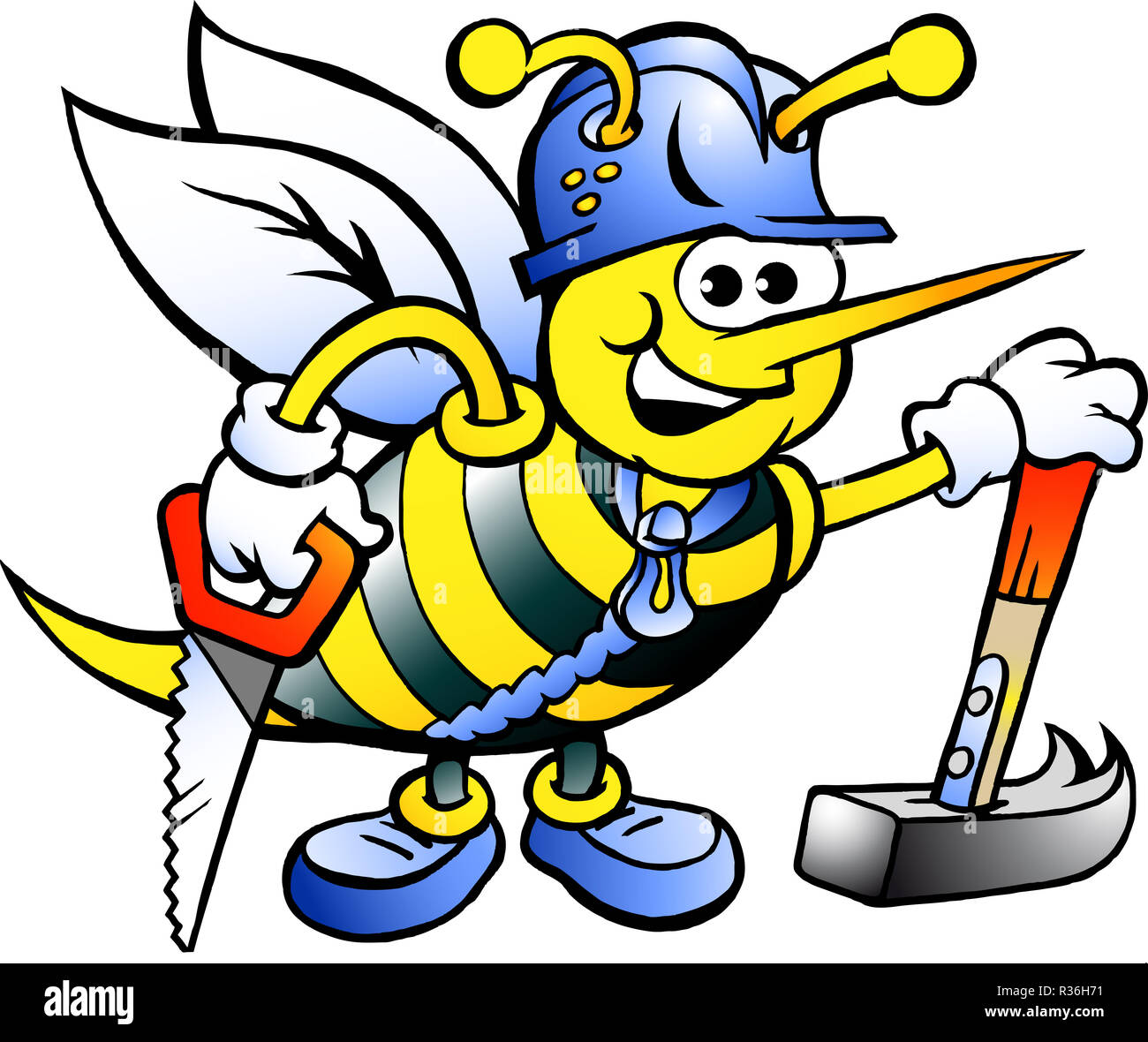Hand-drawn Vector illustration of an Happy Working Carpenter Bee Stock ...