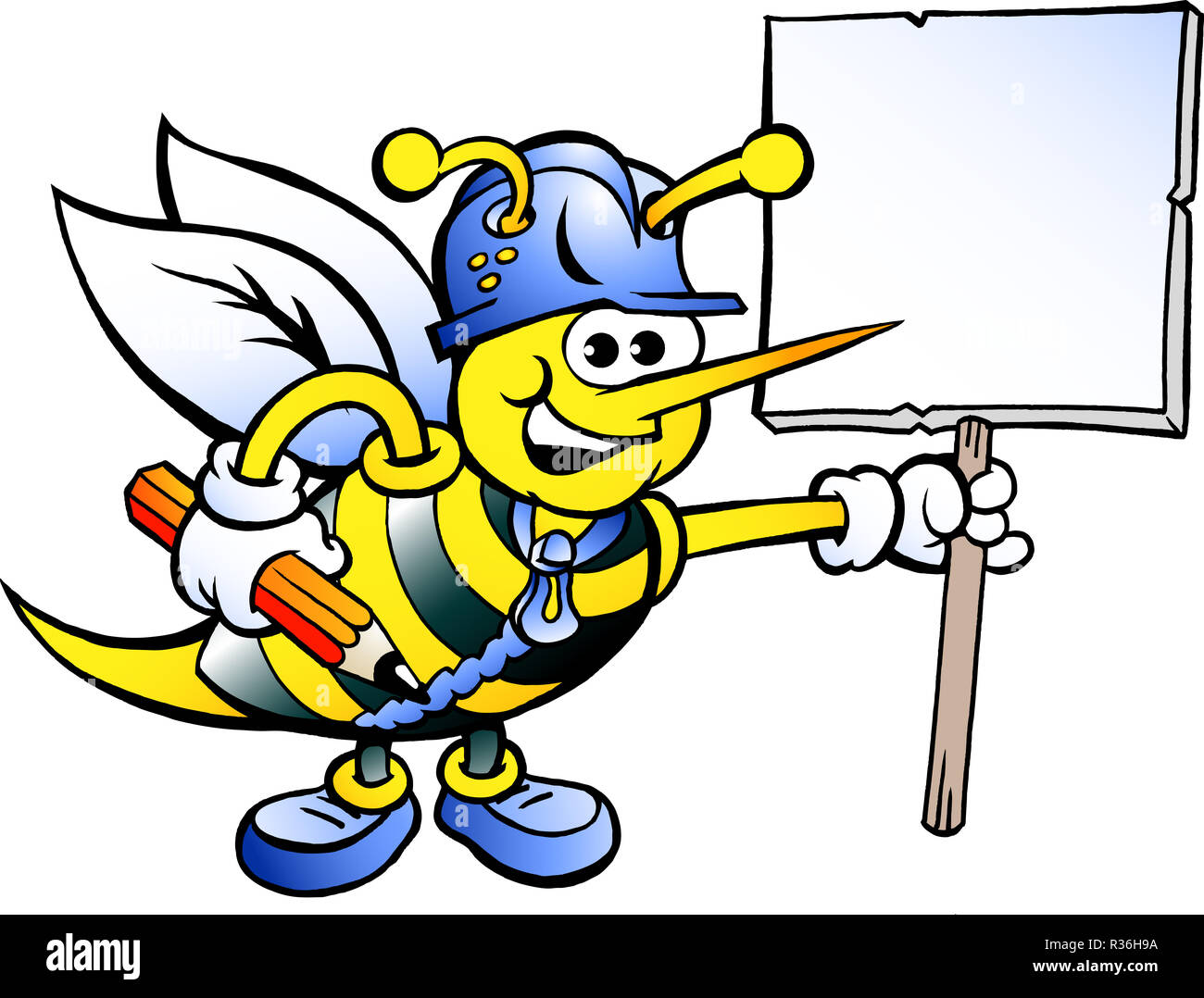 Hand-drawn Vector illustration of an Happy Working Bee Holding a Sign ...