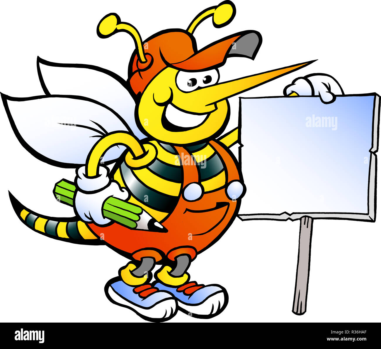 Hand-drawn Vector illustration of an Happy Working Bee Holding a Sign ...