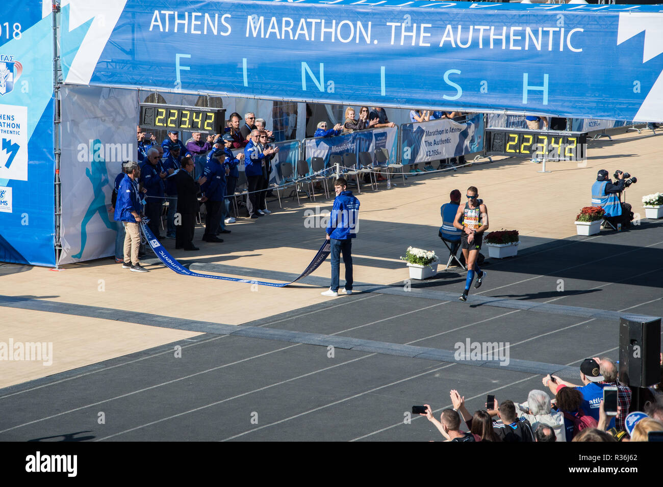 36th Athens Authentic Marathon. Christoforos Merousis crossing 2nd of ...