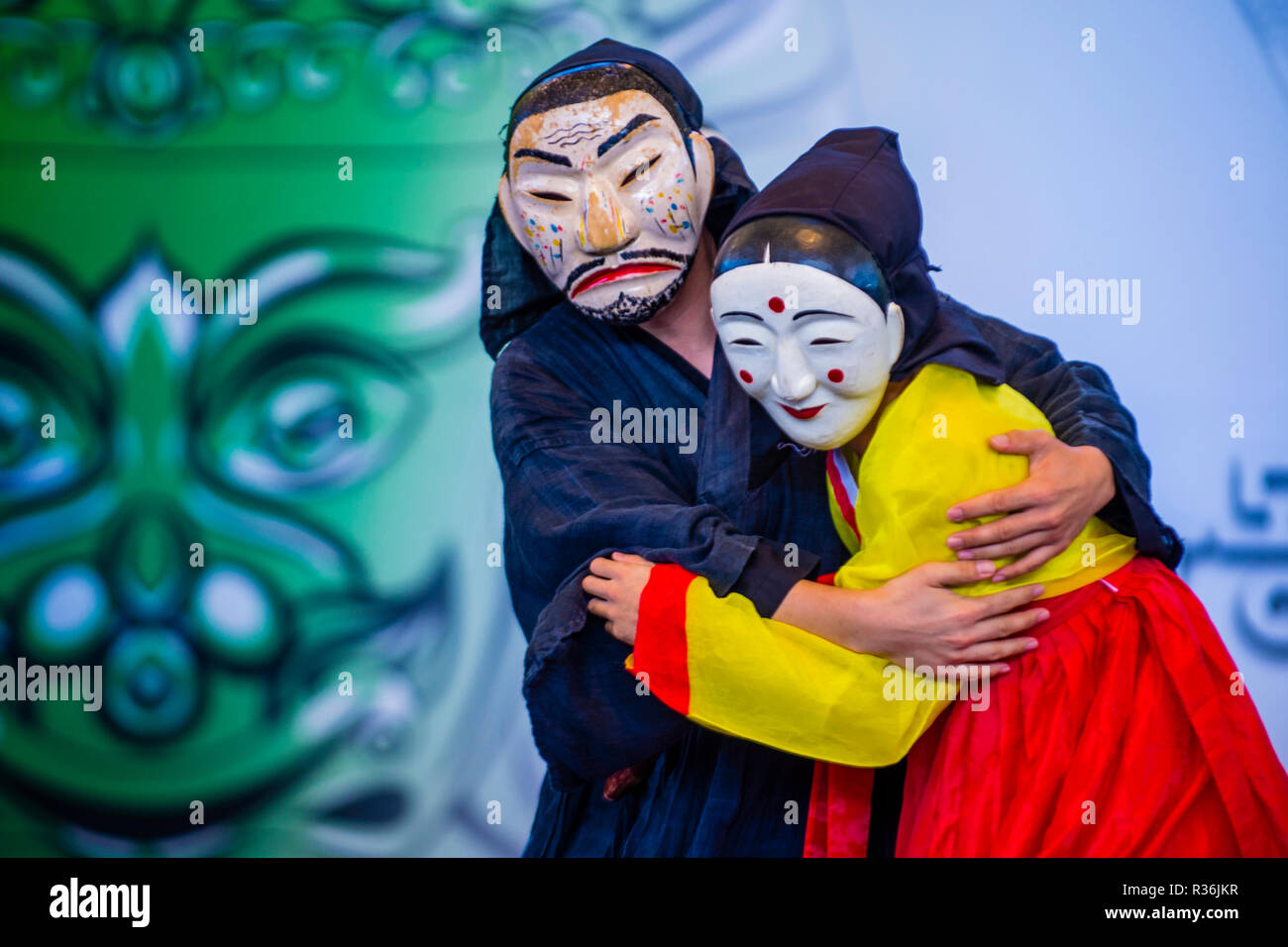 Actors performing the traditinal Korean Maskdance at Andong Korea Stock ...