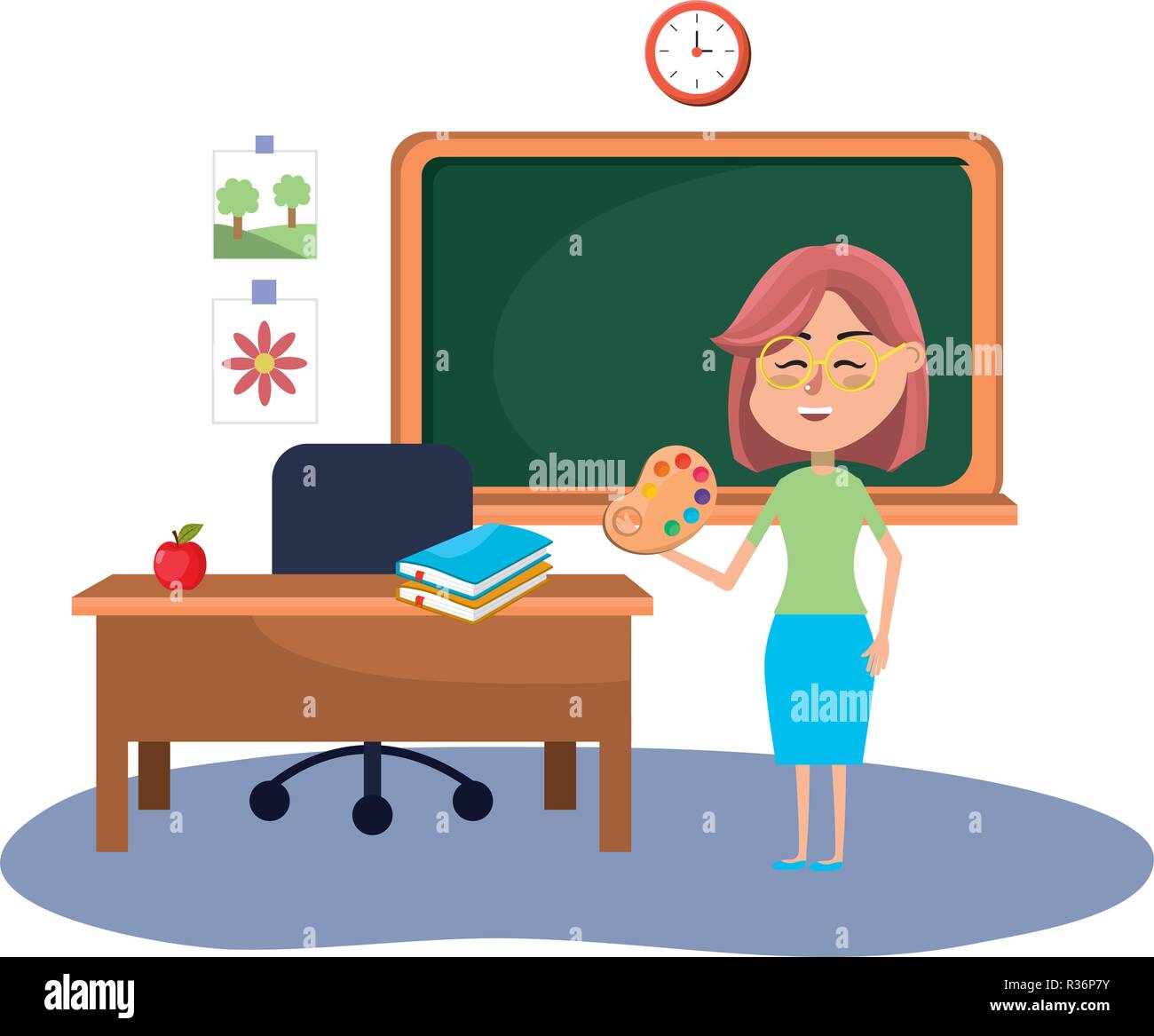 elementary school teacher in the classroom with paint palette cartoon ...