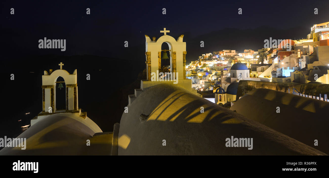 Night scene of Santorini Island, Greece. Santorini is the most popular ...