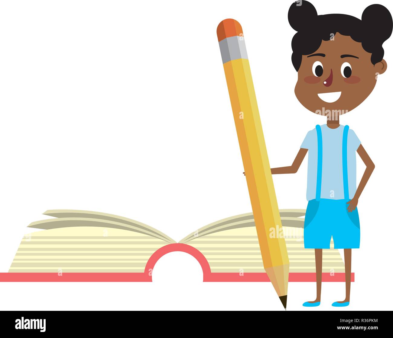 elementary school girl holding big pencil cartoon vector illustration ...