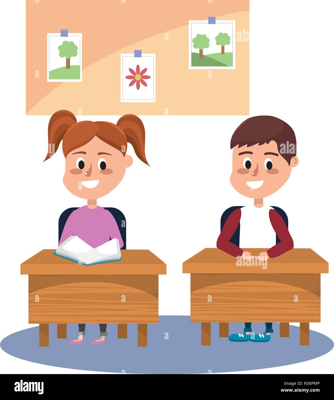 elementary school girl with boy cartoon vector illustration graphic ...