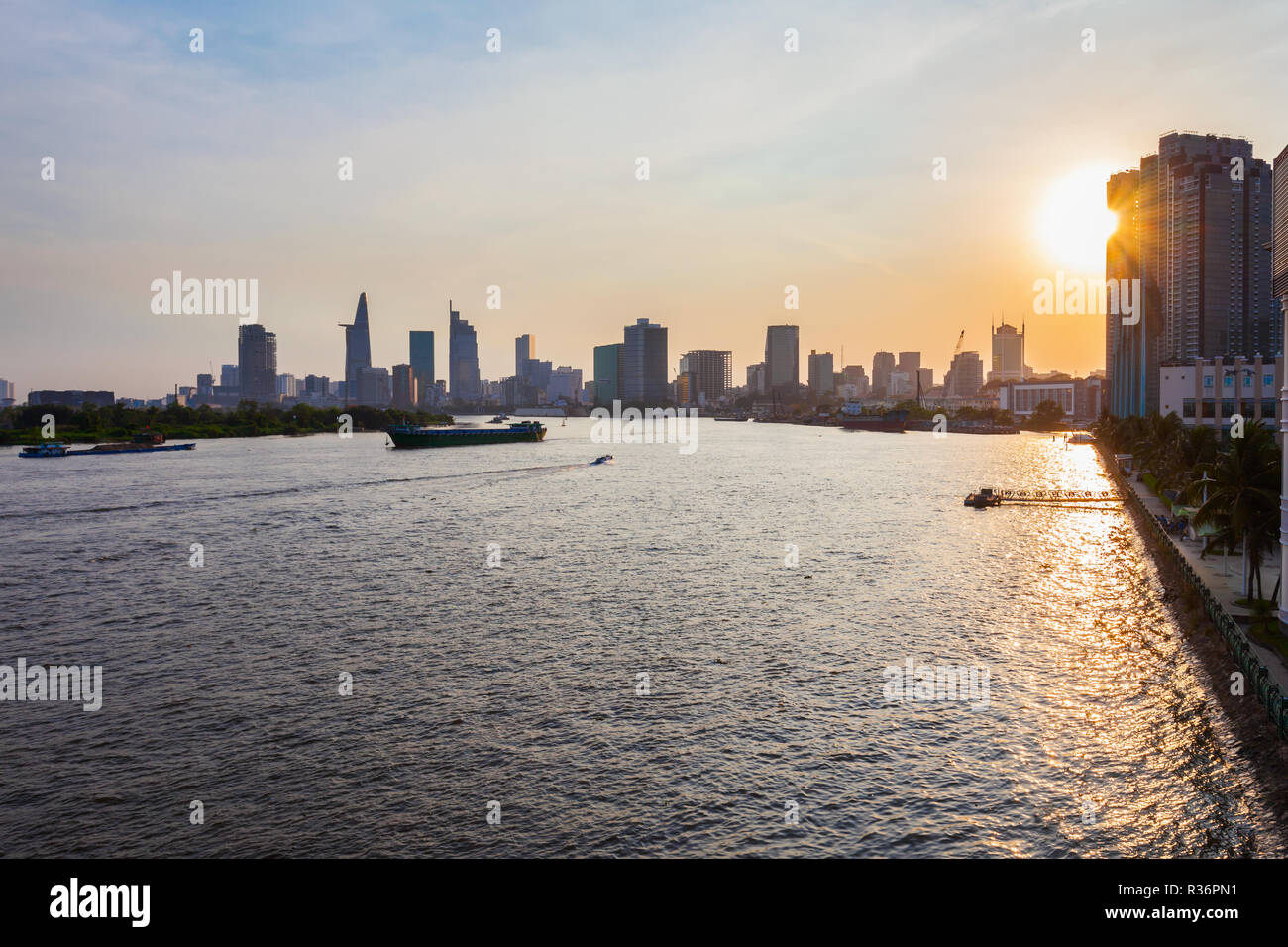Ho Chi Minh city skyline aerial panoramic view at sunset. Ho Chi Minh ...