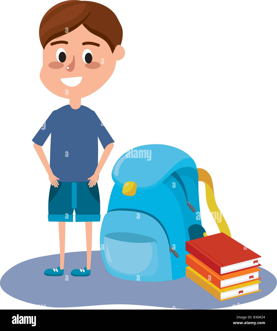 elementary school student boy with books and backpack cartoon vector ...