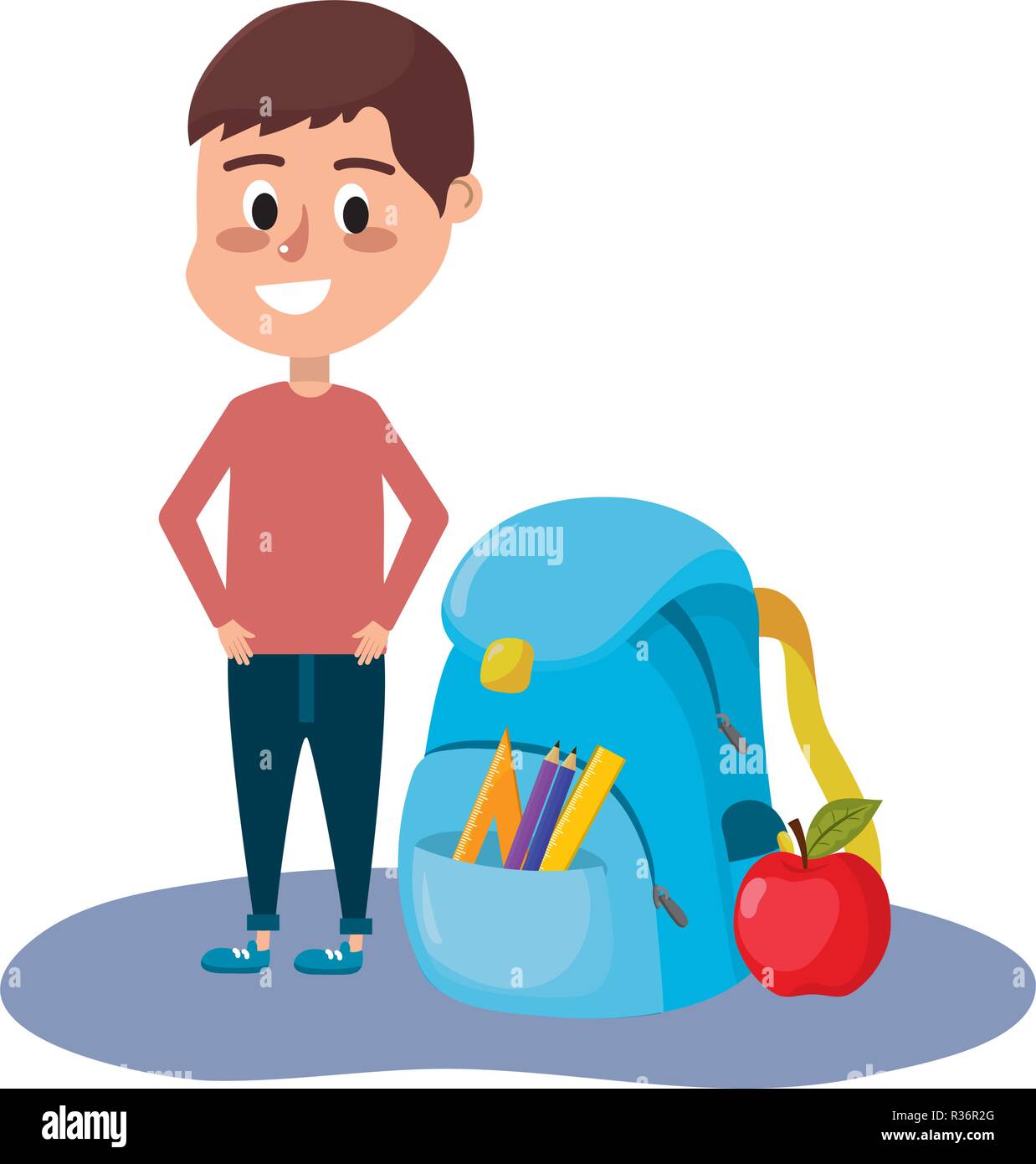 elementary school student boy with backpack cartoon vector illustration ...