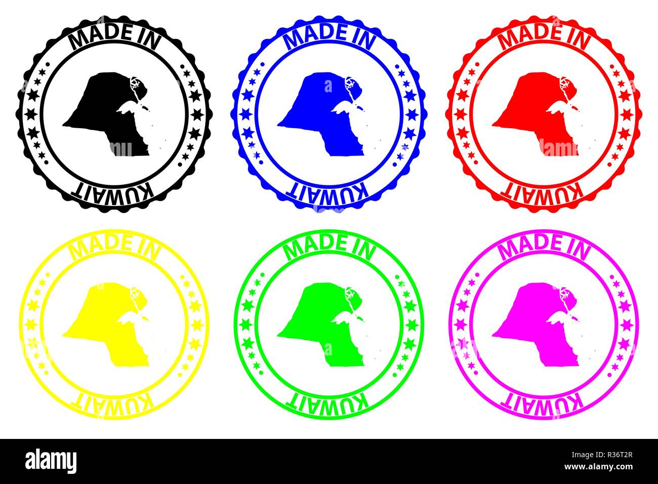 Made in Kuwait - rubber stamp - vector, Kuwait map pattern - black ...