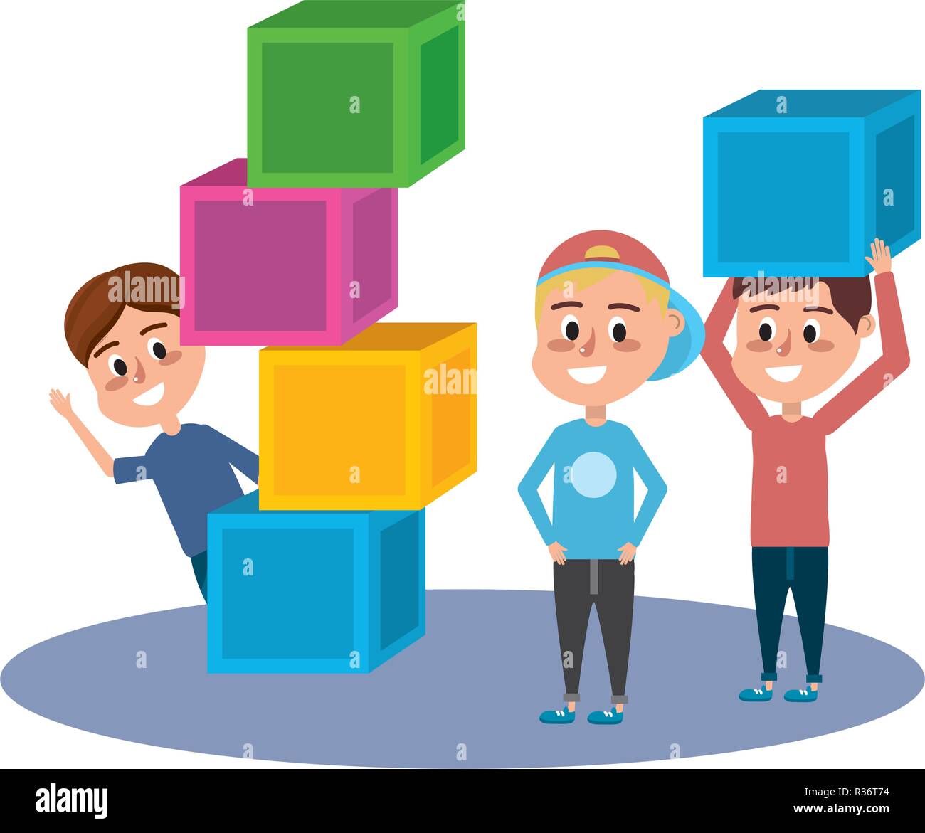 elementary school students playing with cubes cartoon vector ...