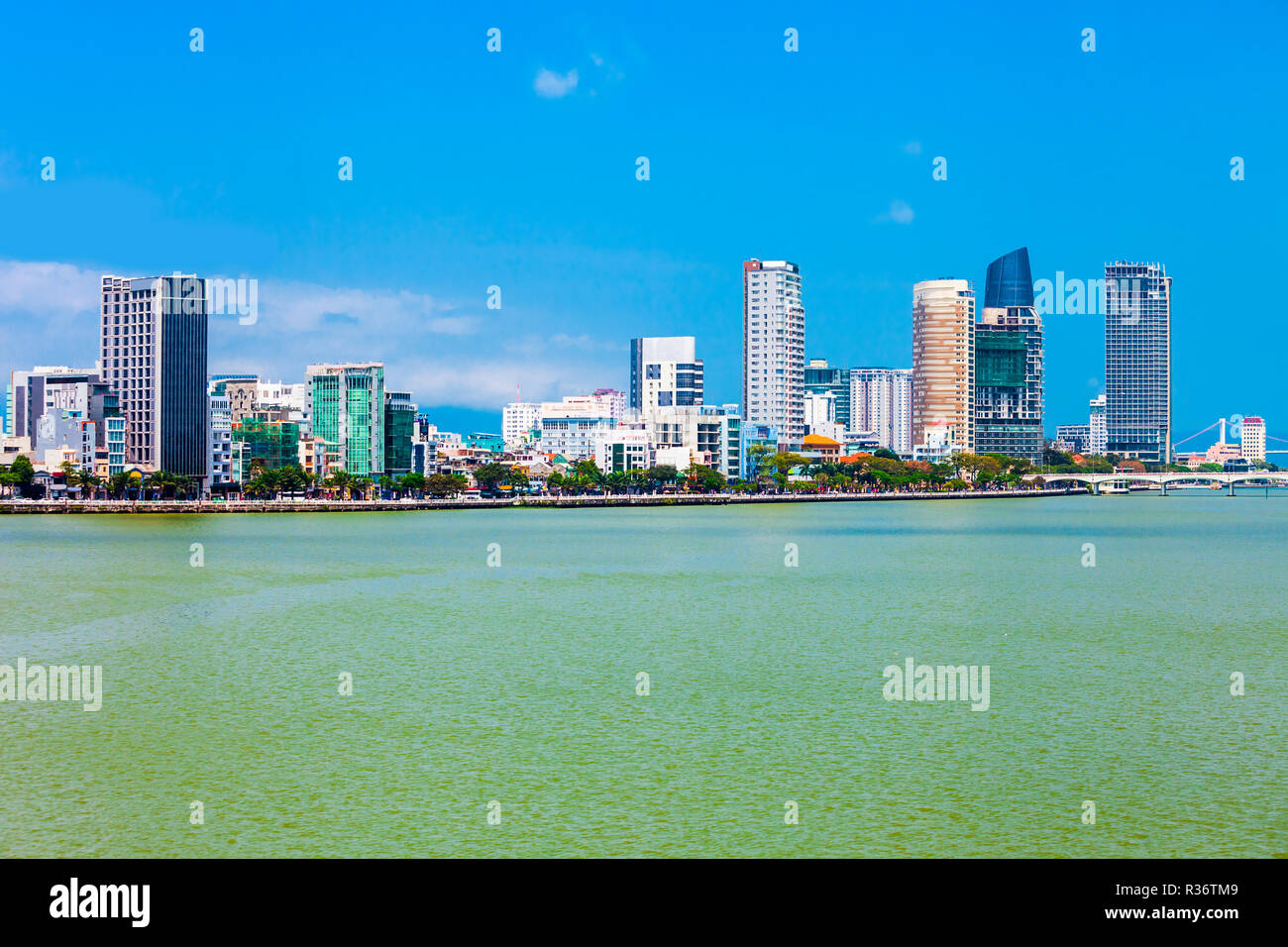 Da Nang city centre skyline aerial panoramic view. Danang is the fourth ...