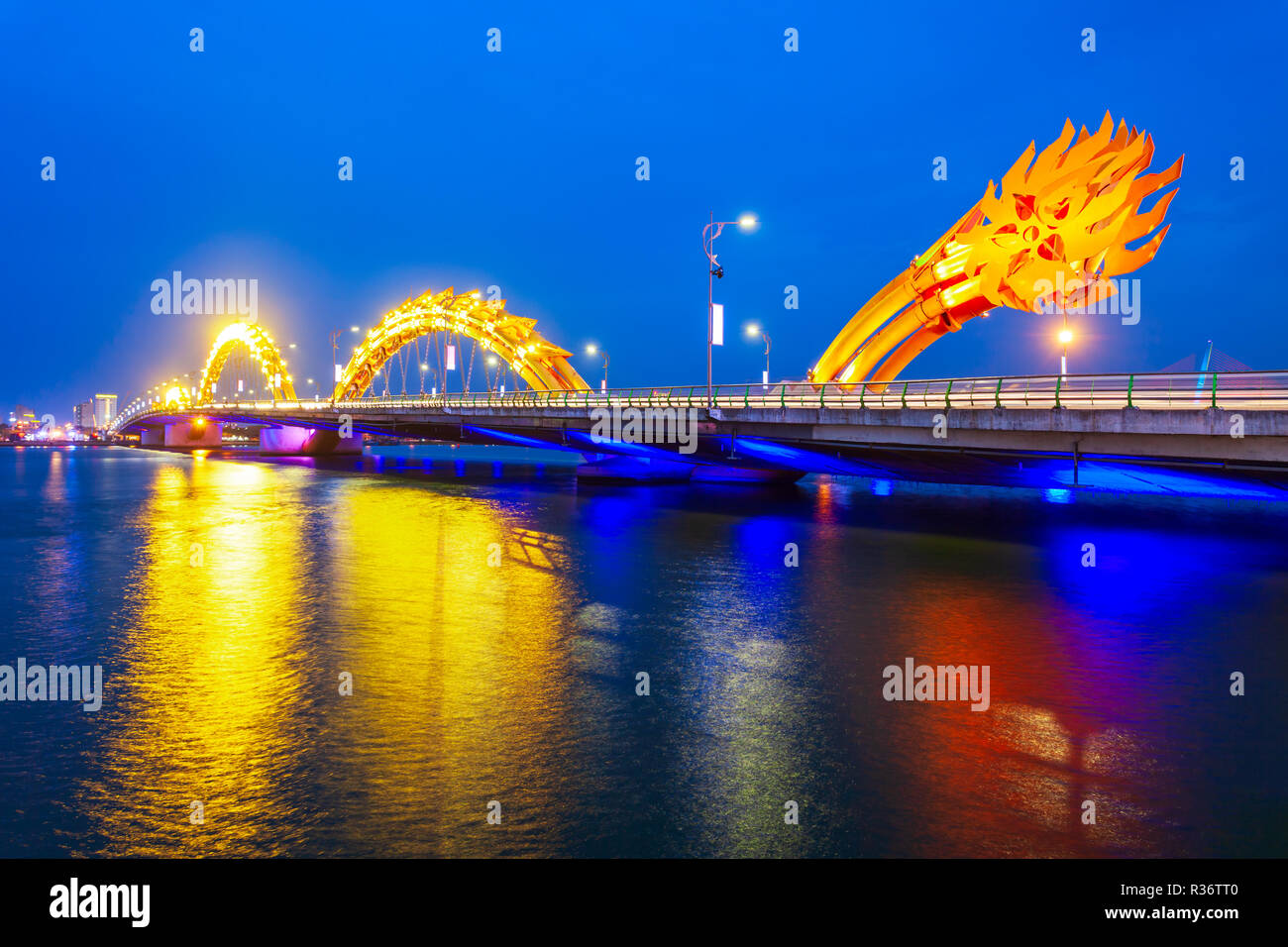 Danang Dragon bridge through Han river in Da Nang city in Vietnam Stock ...