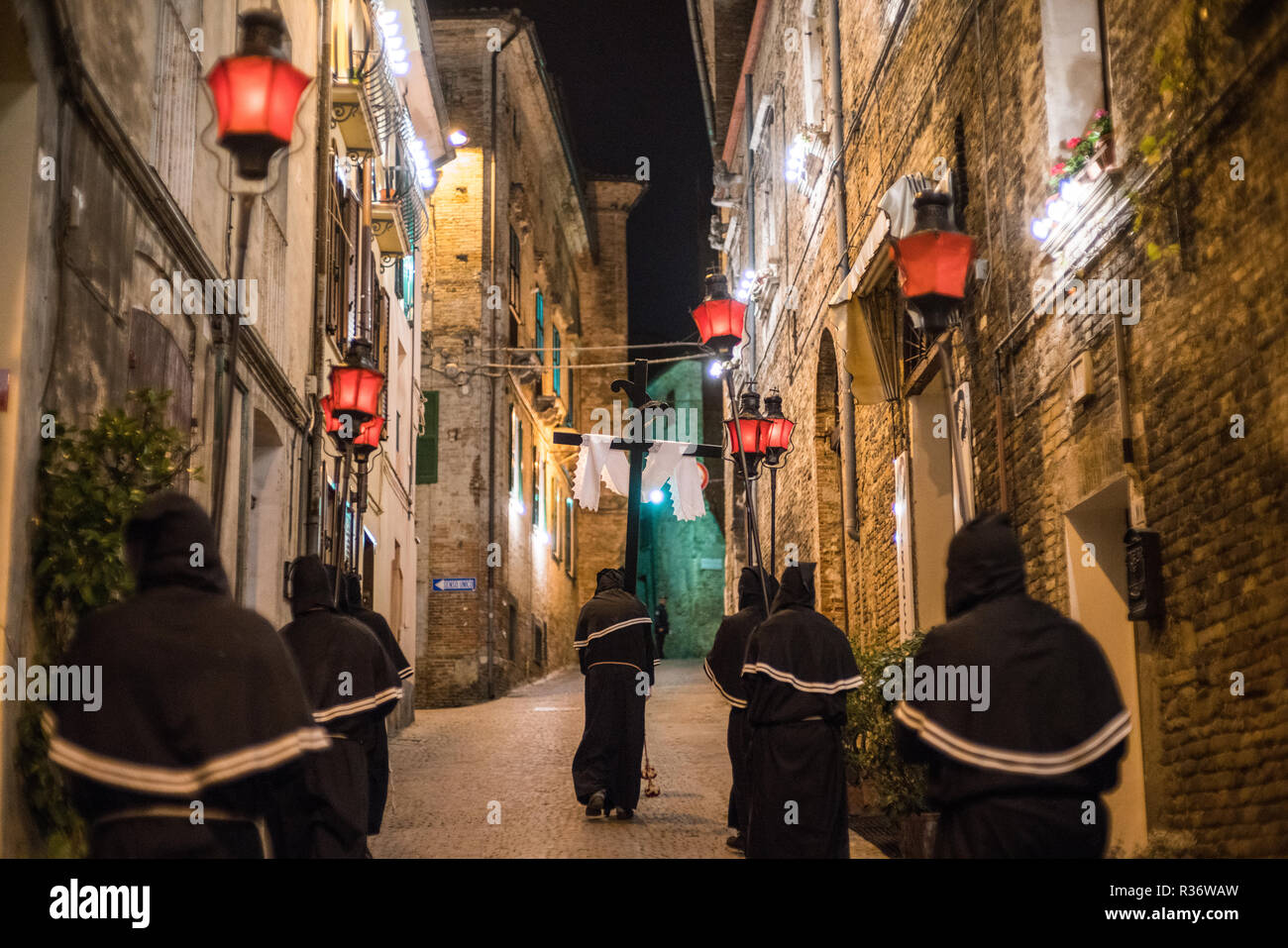 Easter processions in the street of the village Penne, Italy, Europe ...