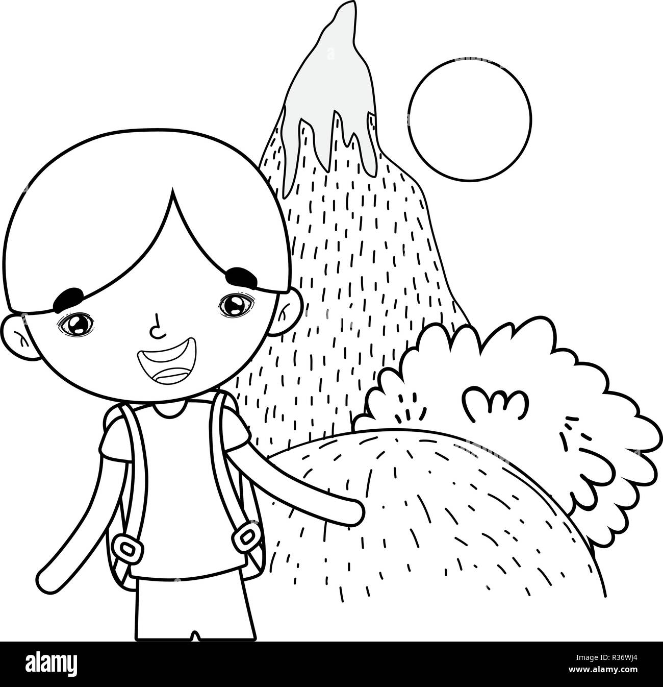 little tourist boy in landscape scene vector illustration design Stock ...