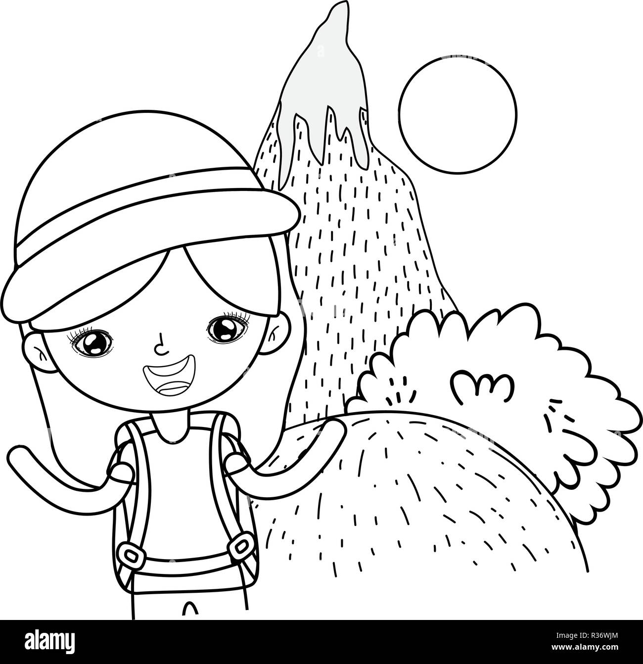 little tourist girl in the landscape vector illustration design Stock ...
