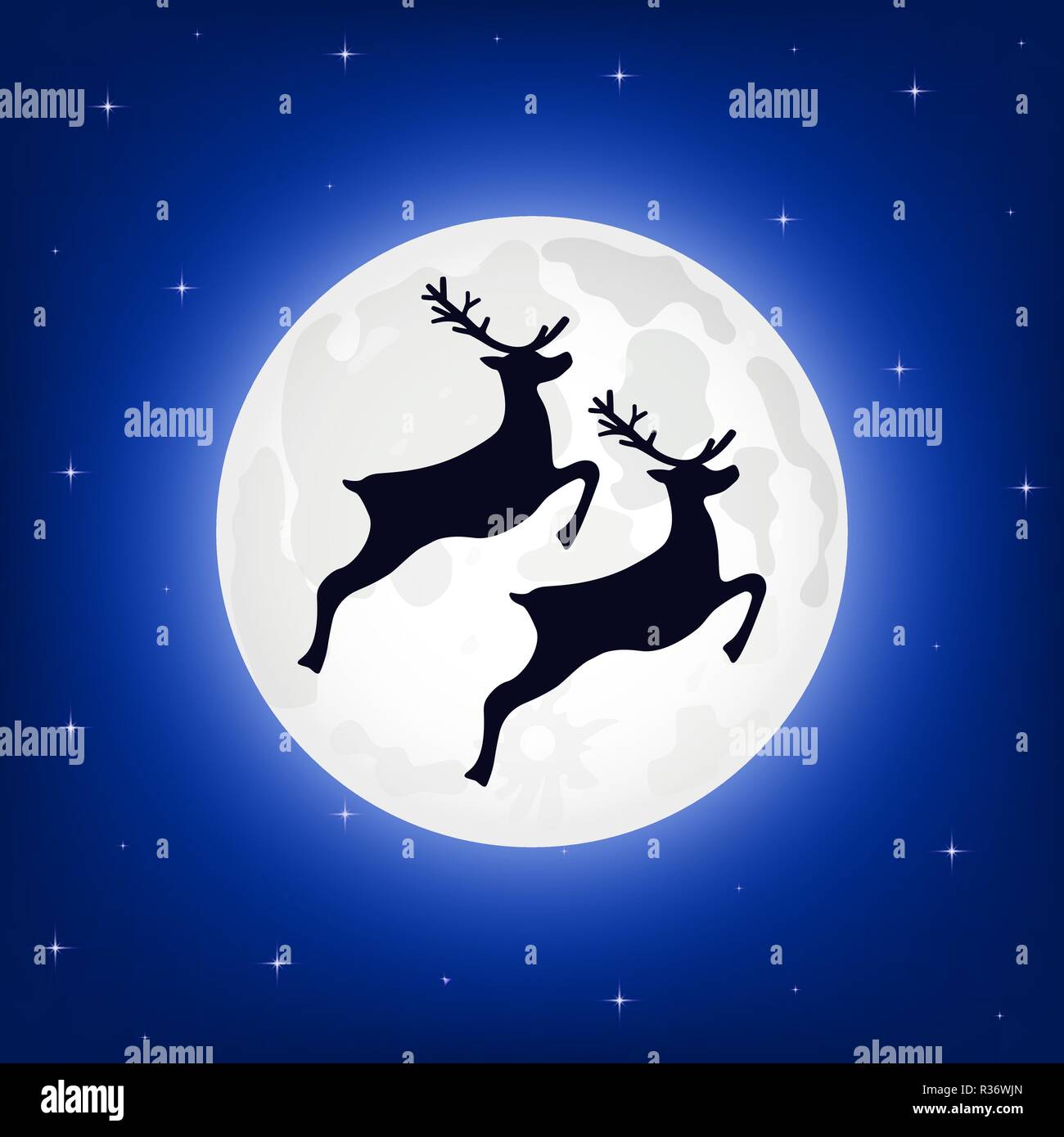 Reindeer jumps against the background of the moon Stock Vector Image ...