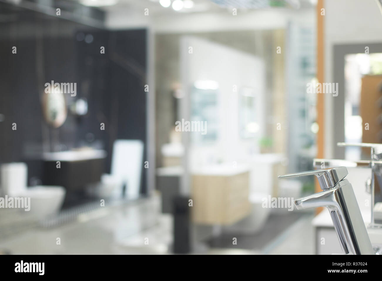 Bathroom showroom display of new sink chrome tap design option for home ...