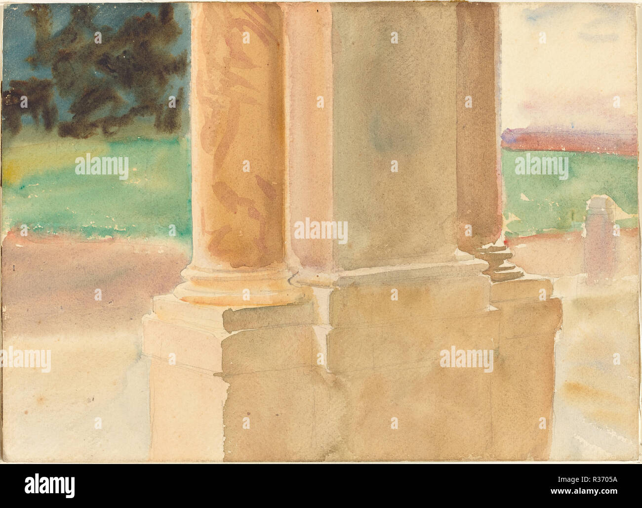 Watercolor over graphite on wove paper mounted to board hi-res stock ...