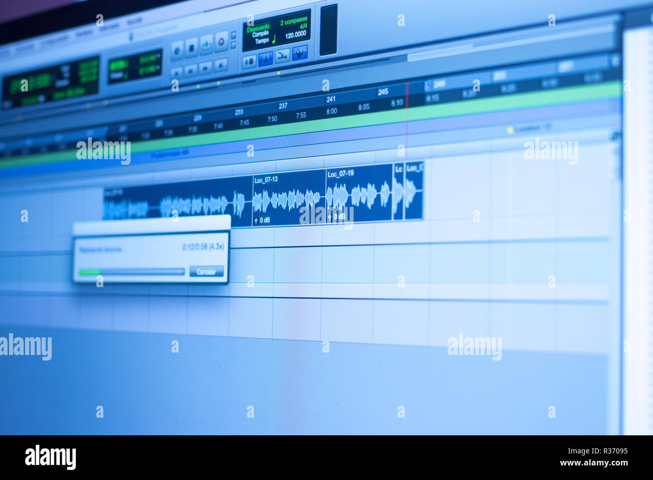 Recording studio audio computer editing mixing program sound controls ...