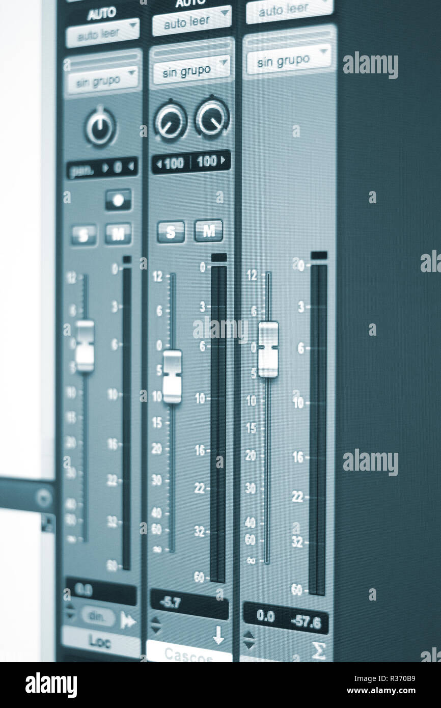 Recording studio audio computer editing mixing program sound controls ...