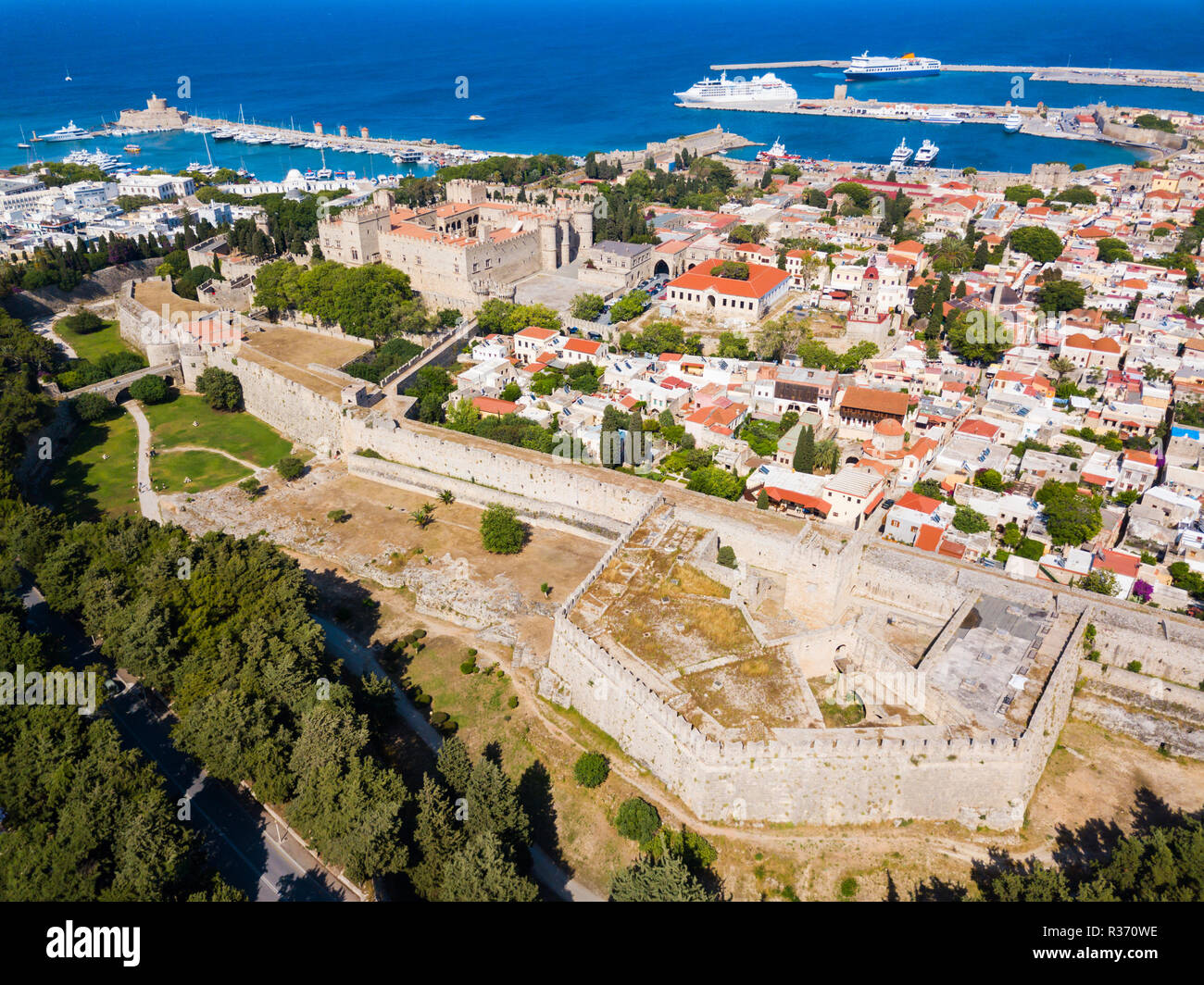 Rhodes old town aerial panoramic view in Rhodes island in Greece Stock ...