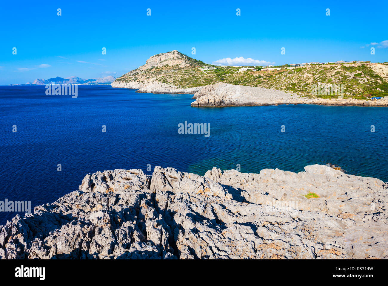 Ladiko beach and Anthony Quinn Bay aerial panoramic view in Rhodes ...