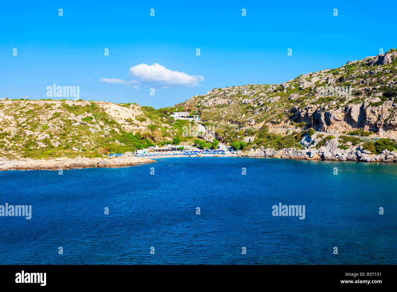 Ladiko beach and Anthony Quinn Bay aerial panoramic view in Rhodes ...