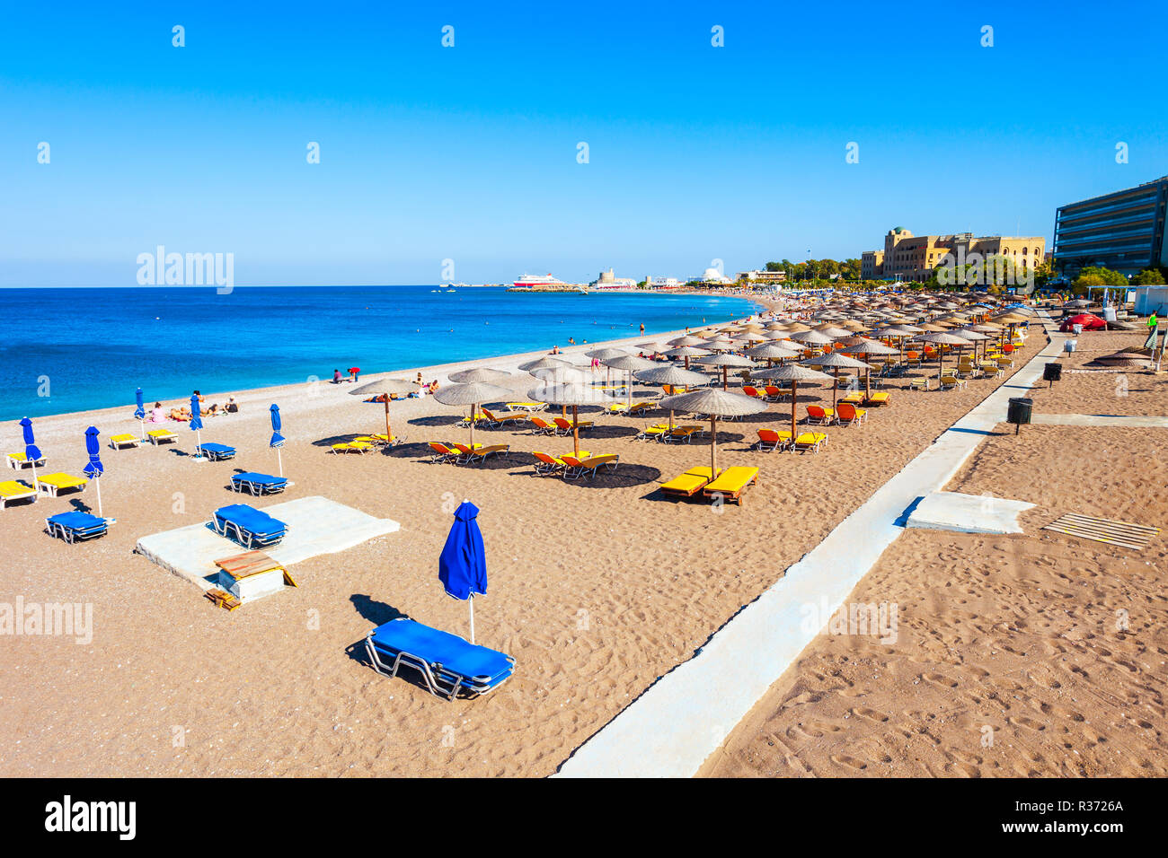 Rhodes city beach aerial panoramic view in Rhodes island in Greece ...