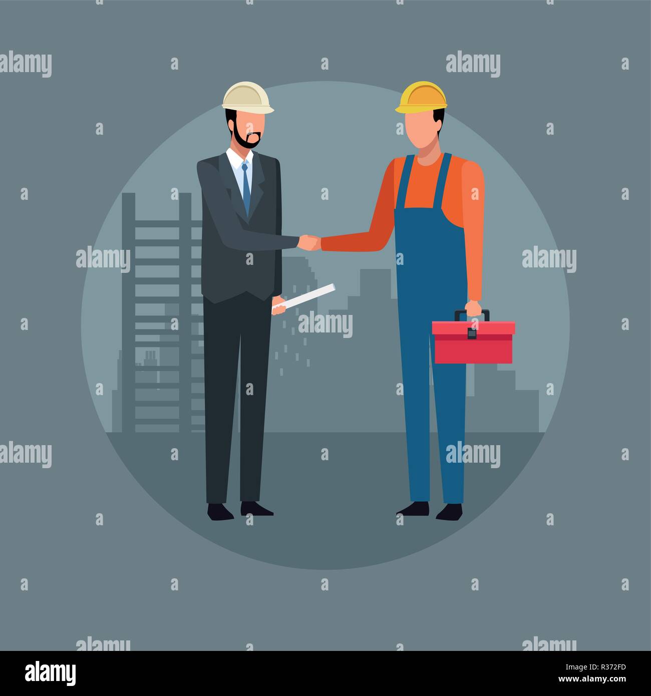 Construction worker and architect teamwork avatar vector illustration graphic design Stock ...