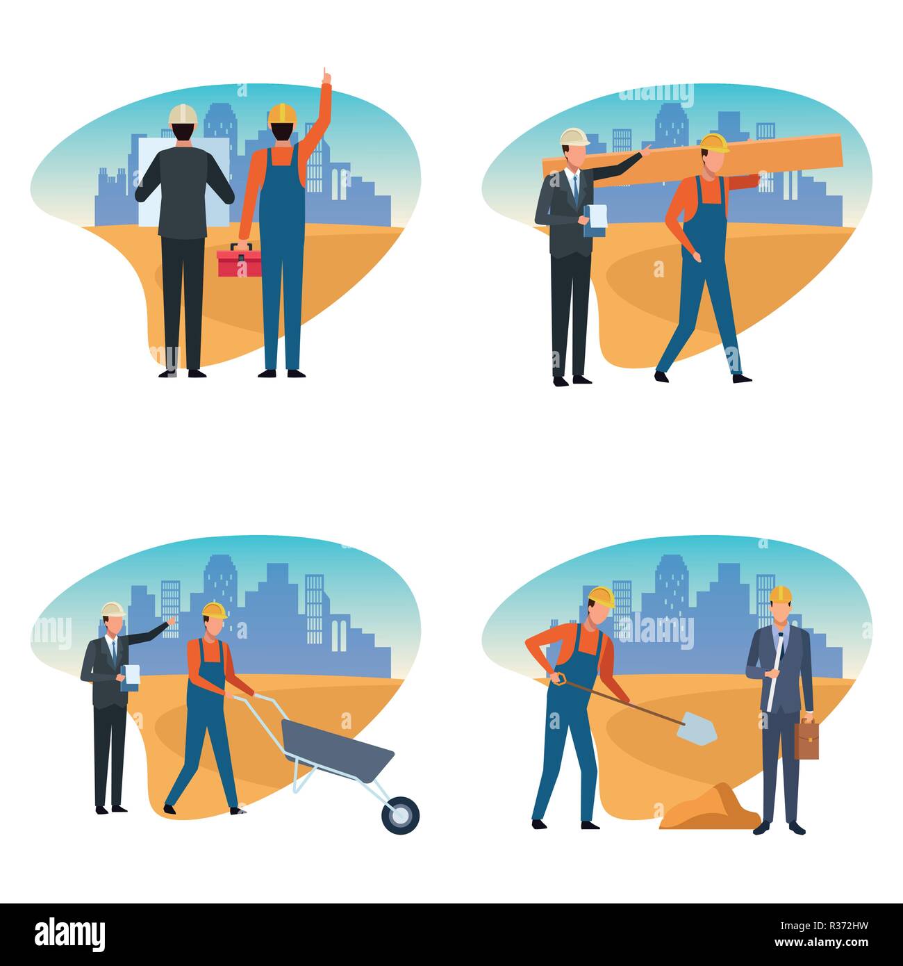 Construction set worker and architect vector illustration graphic ...