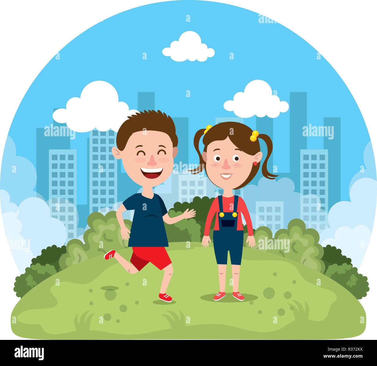 cute little kids couple in the park vector illustration design Stock ...