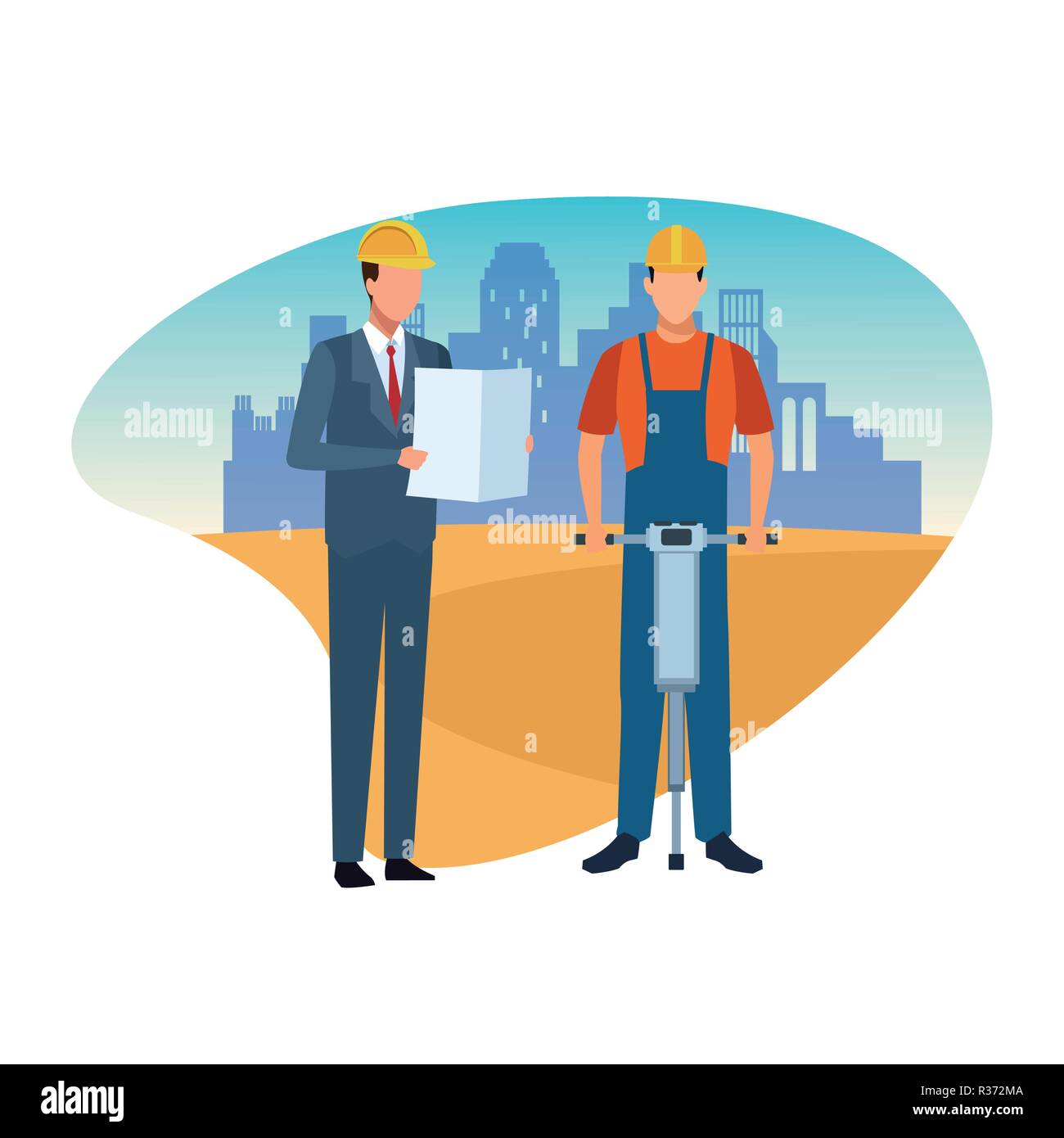 Construction worker and architect teamwork avatar vector illustration graphic design Stock ...