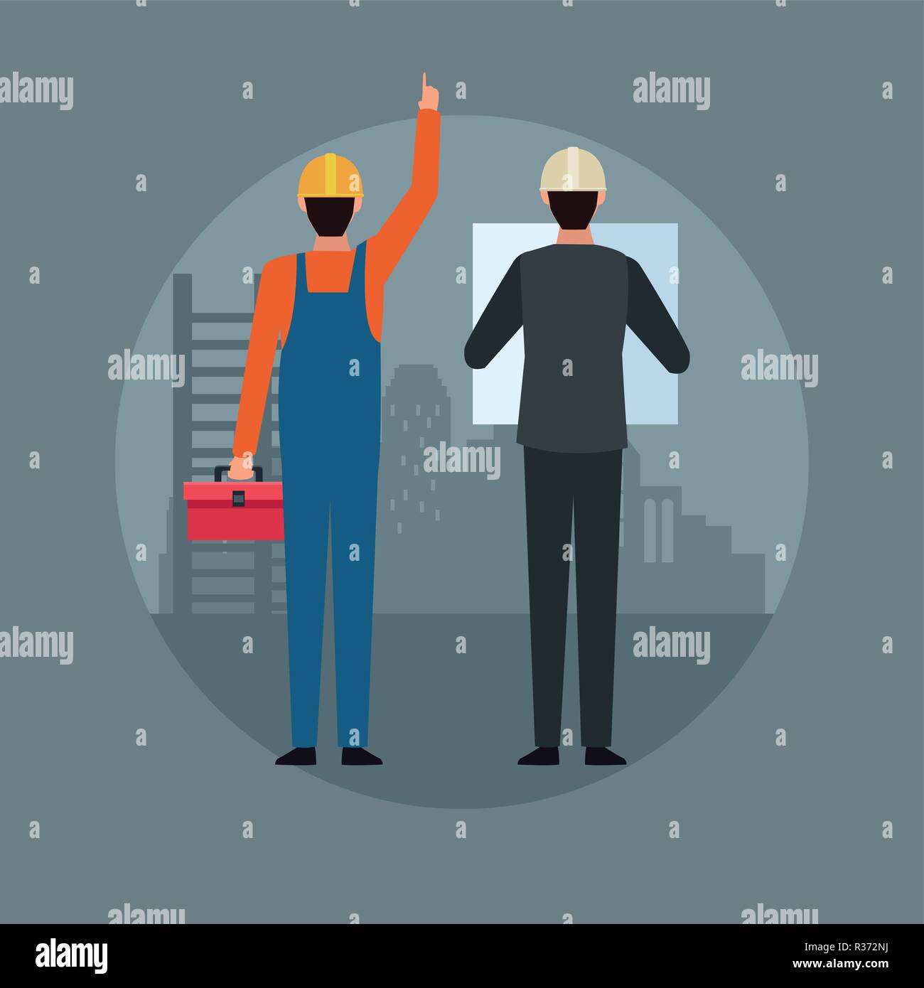 Construction worker and architect teamwork avatar vector illustration graphic design Stock ...