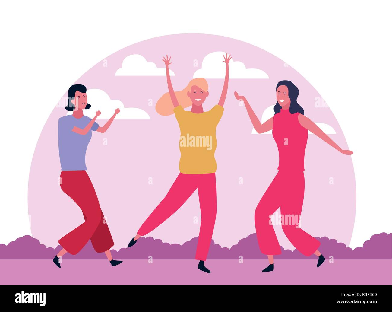 dancing people avatar only women with landscape vector illustration ...