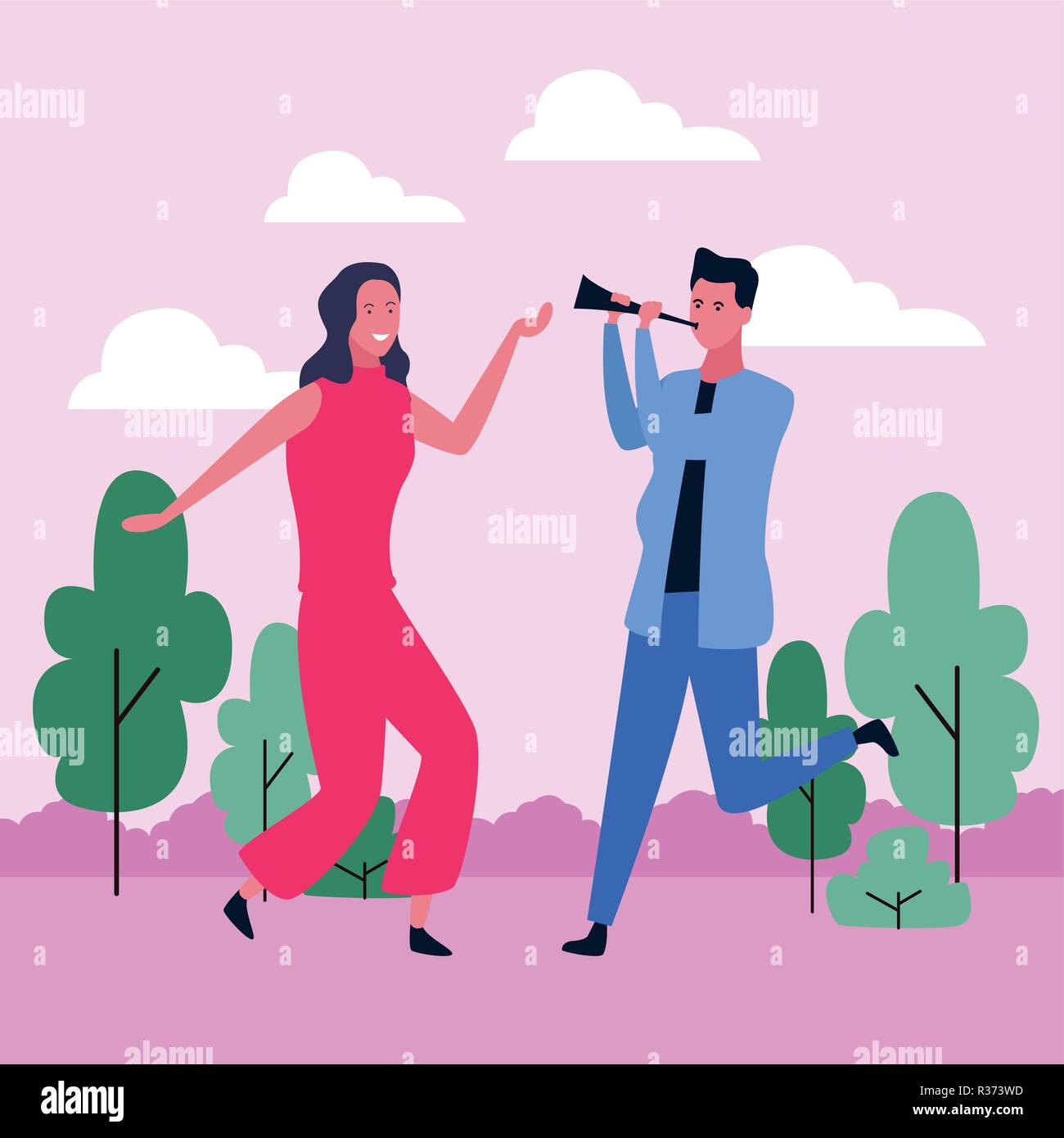 dancing couple avatar with parkscape vector illustration graphic design ...