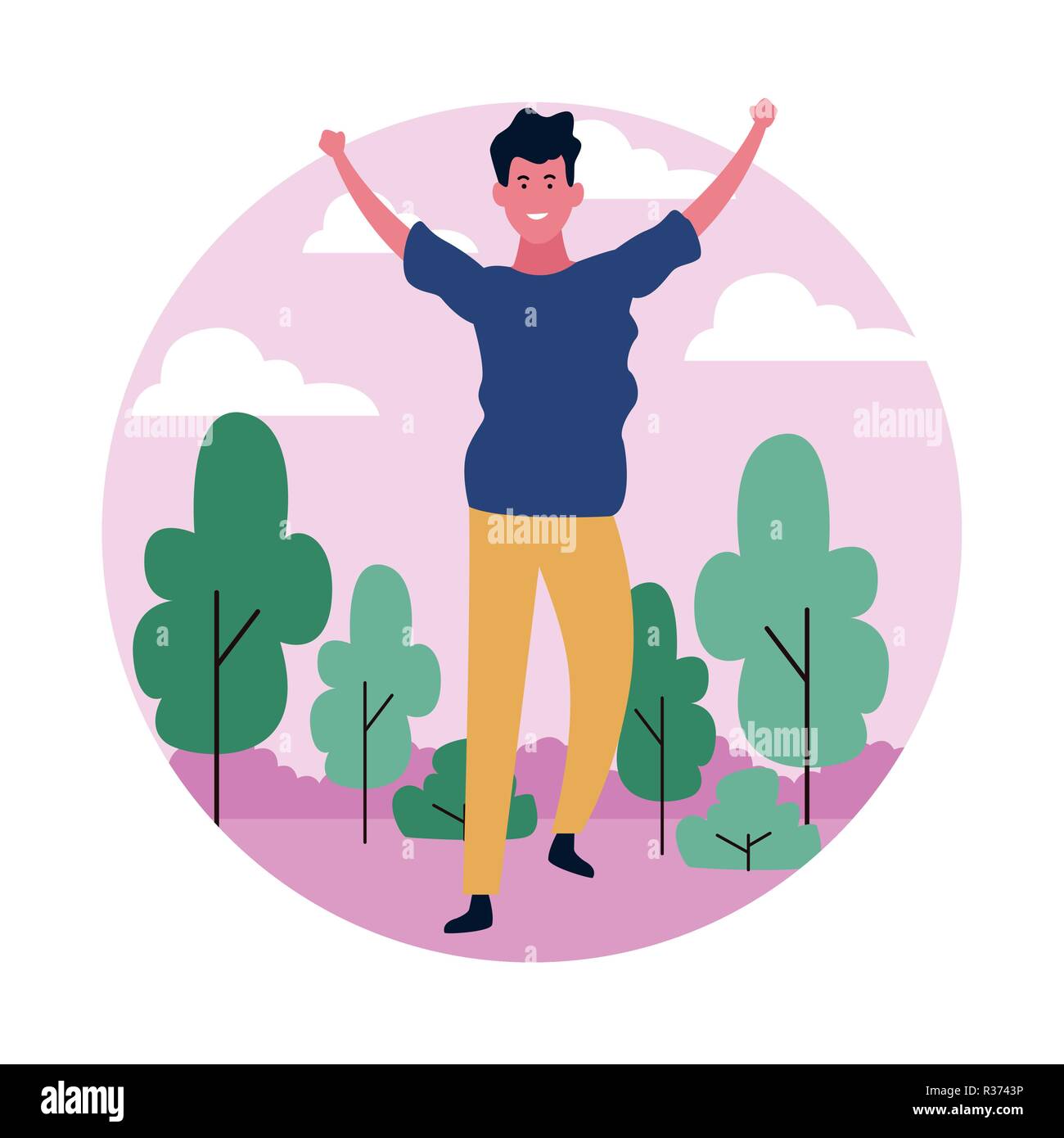 dancing man avatar with round icon parkscape vector illustration ...