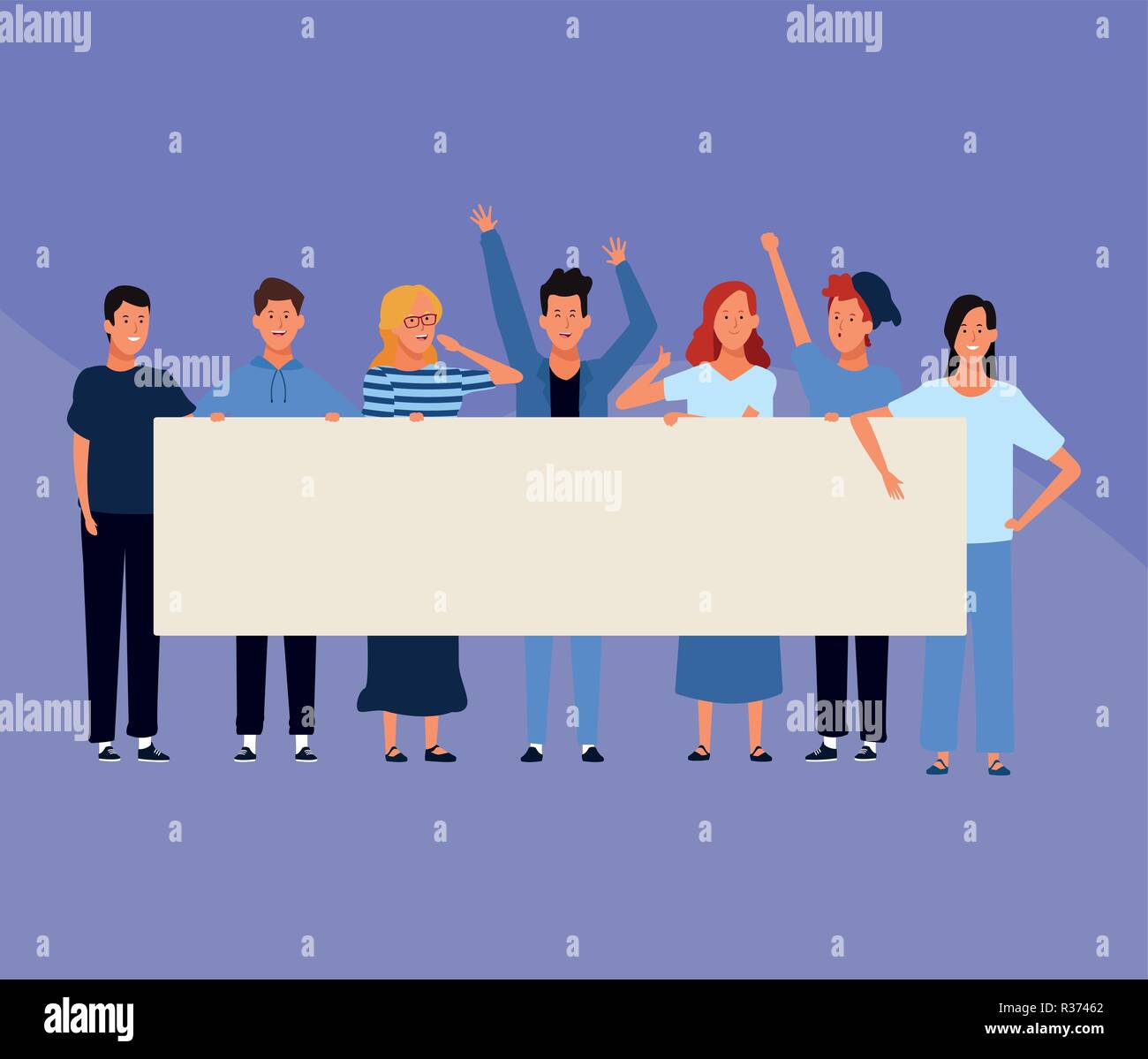 people with posters a group with colorful background vector ...