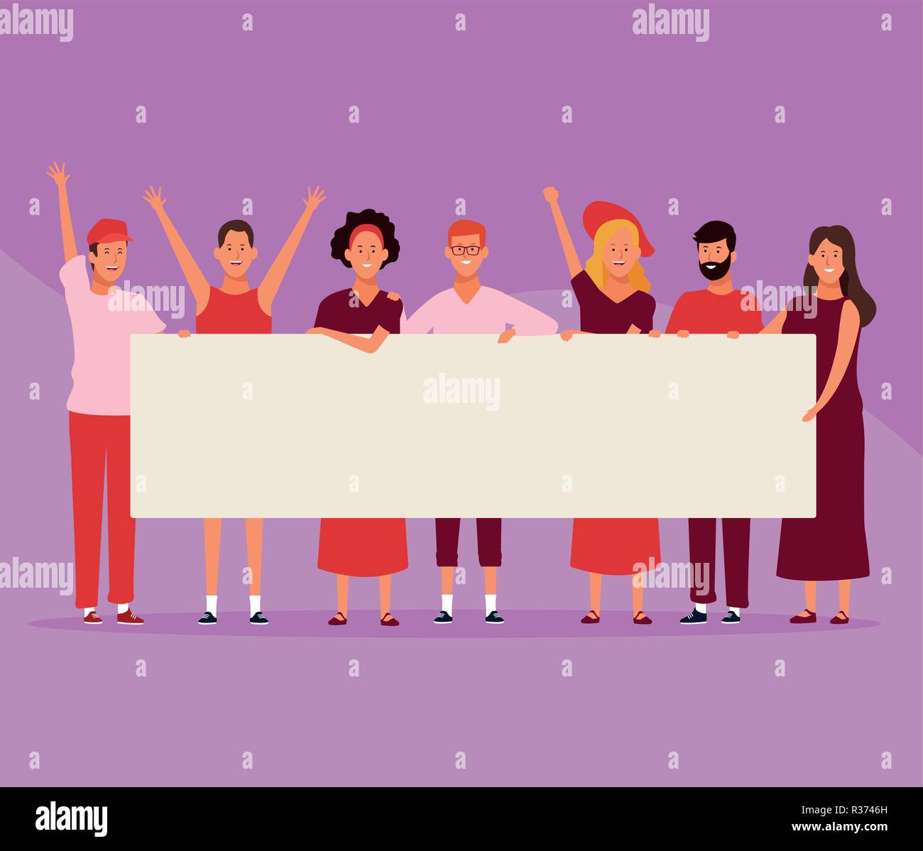 people with posters a group with colorful background vector ...