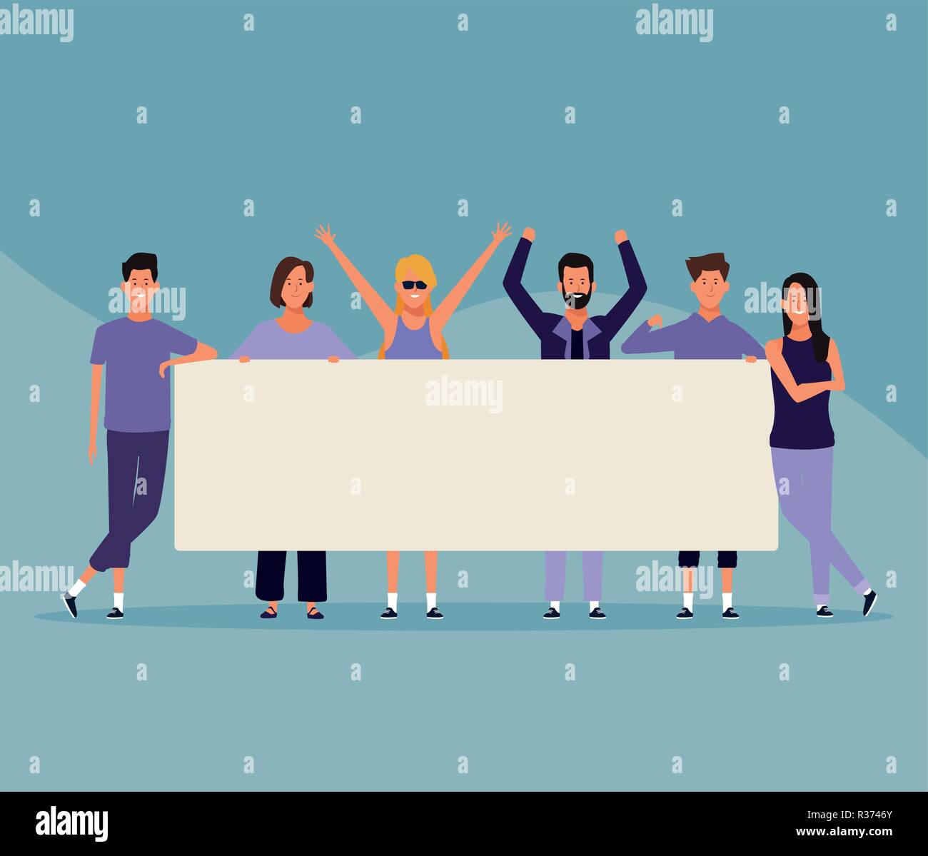 people with posters a group with colorful background vector ...