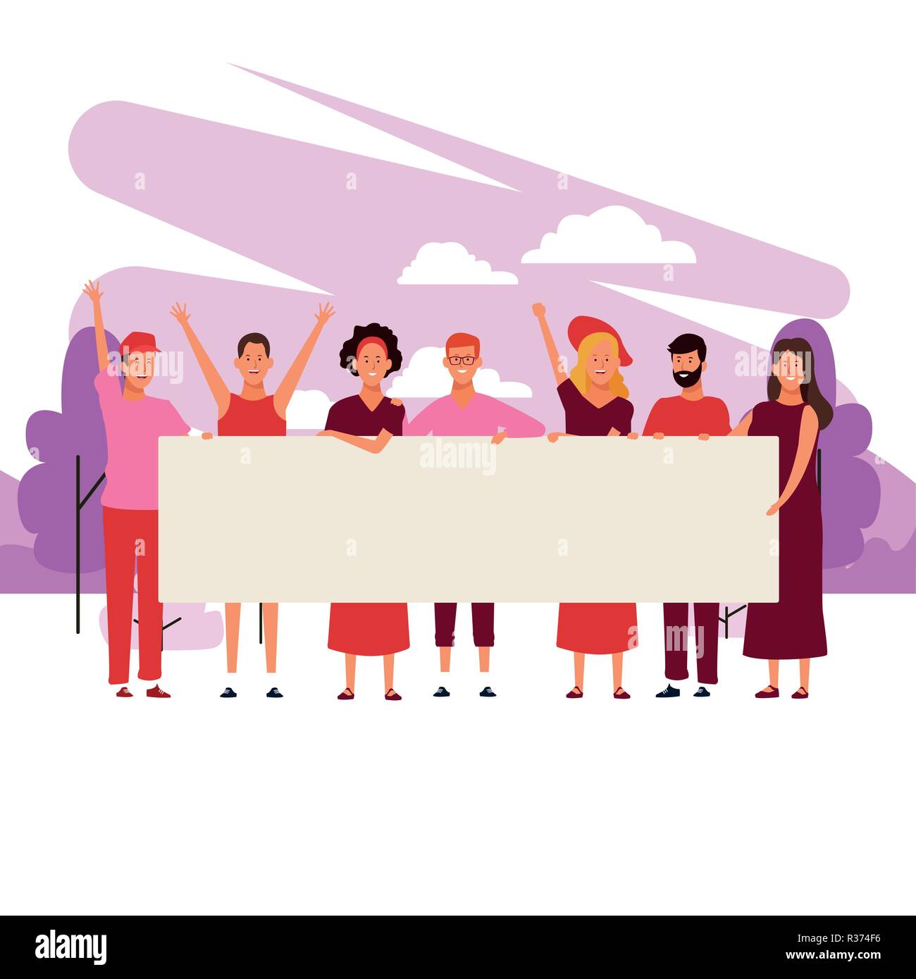 people with posters a group with parkscape in brushprint vector ...