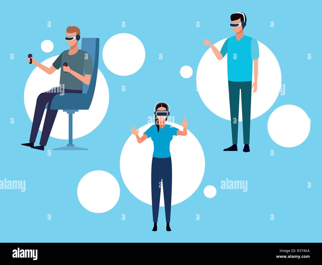 people using Virtual reality technology avatar cartoons vector ...