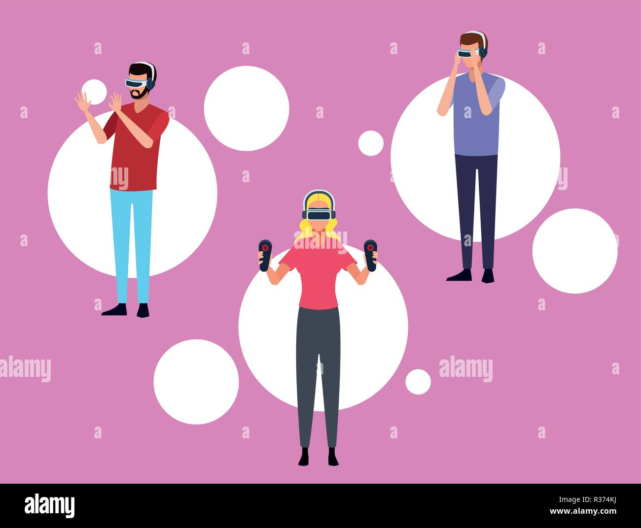 people using Virtual reality technology avatar cartoons vector ...