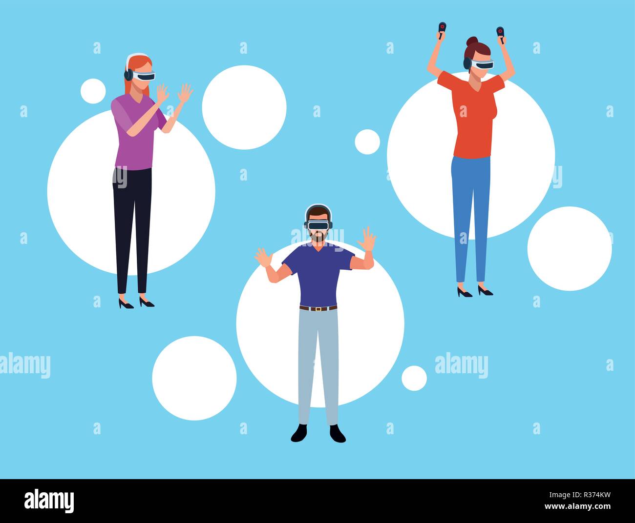 people using Virtual reality technology avatar cartoons vector ...