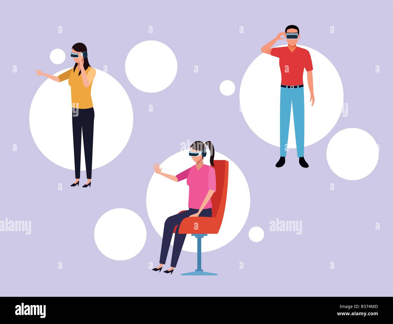 people using Virtual reality technology avatar cartoons vector ...