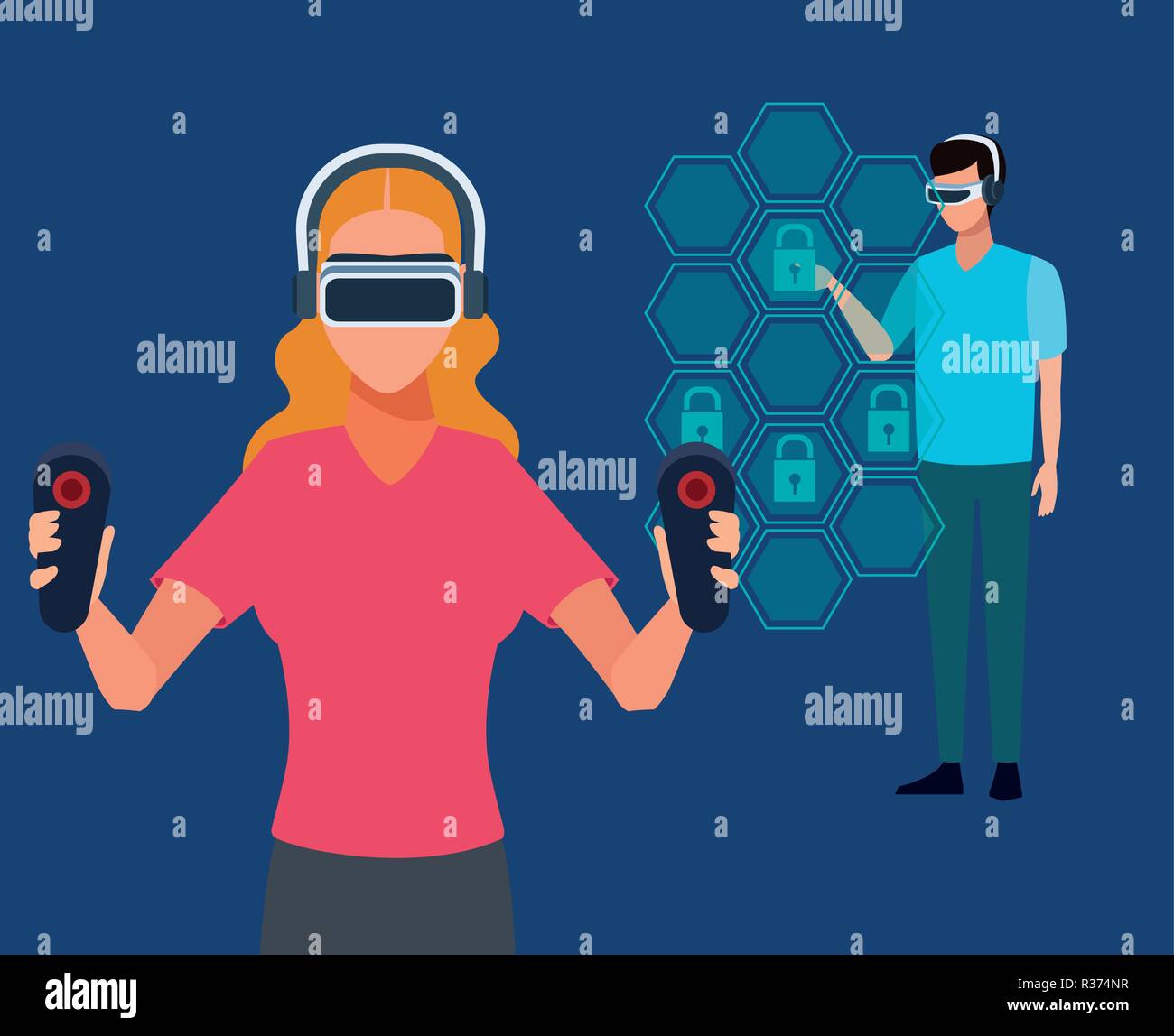 couple using Virtual reality technology avatar cartoons vector illustration graphic design Stock ...