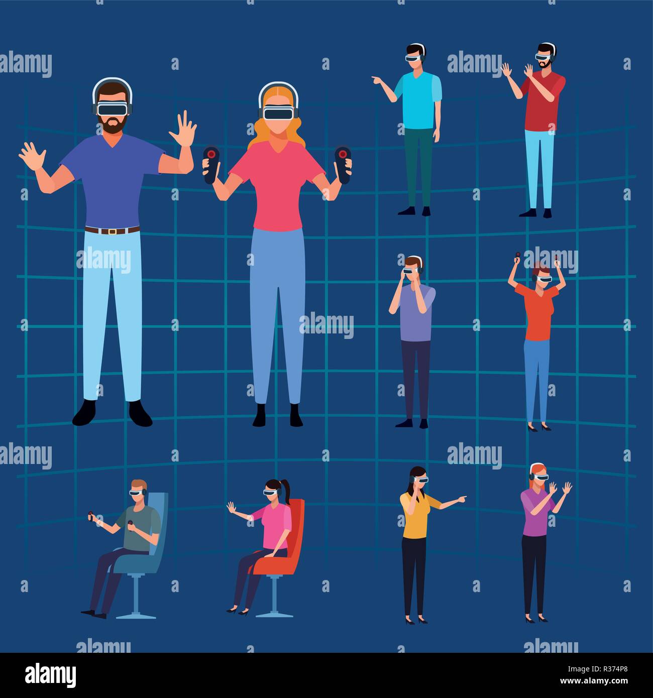 set people using Virtual reality technology avatar cartoons vector ...