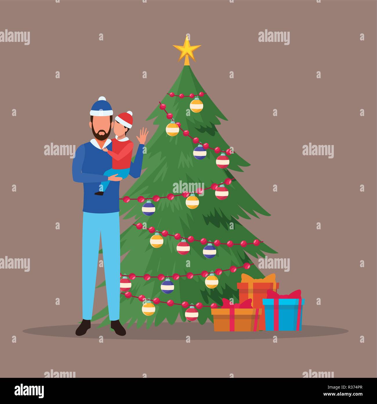 Merry Christmas in family avatar cartoons vector illustration graphic ...