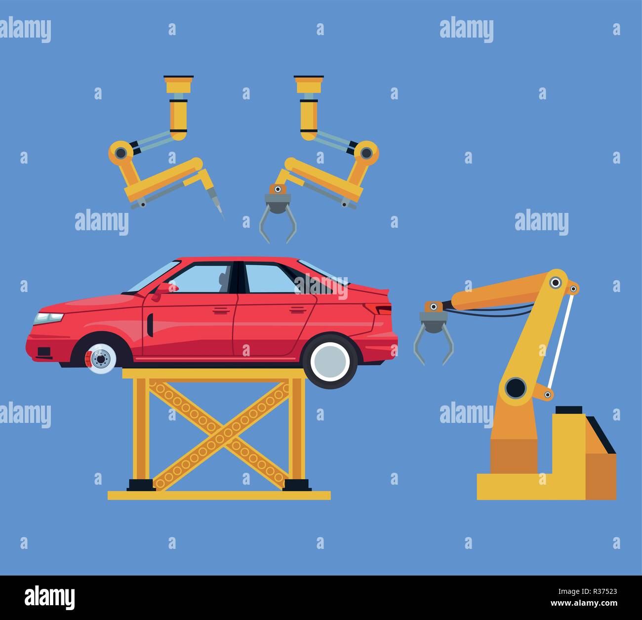 Car factory and shop building shop with machinery vector illustration ...