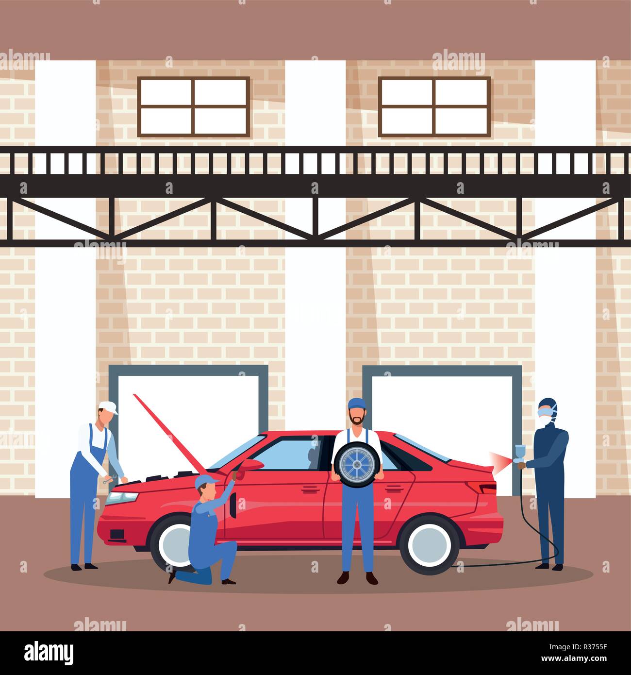 Assembly line workers automotive Stock Vector Images - Alamy